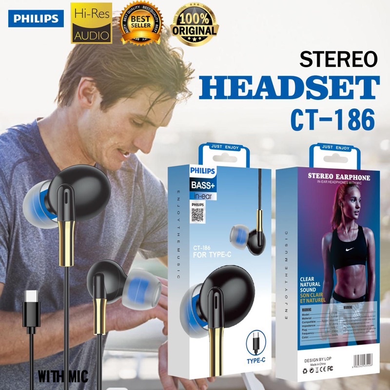 Jual Headset Handsfree Philips CT-186 Stereo Konektor Colokan Type-C ...