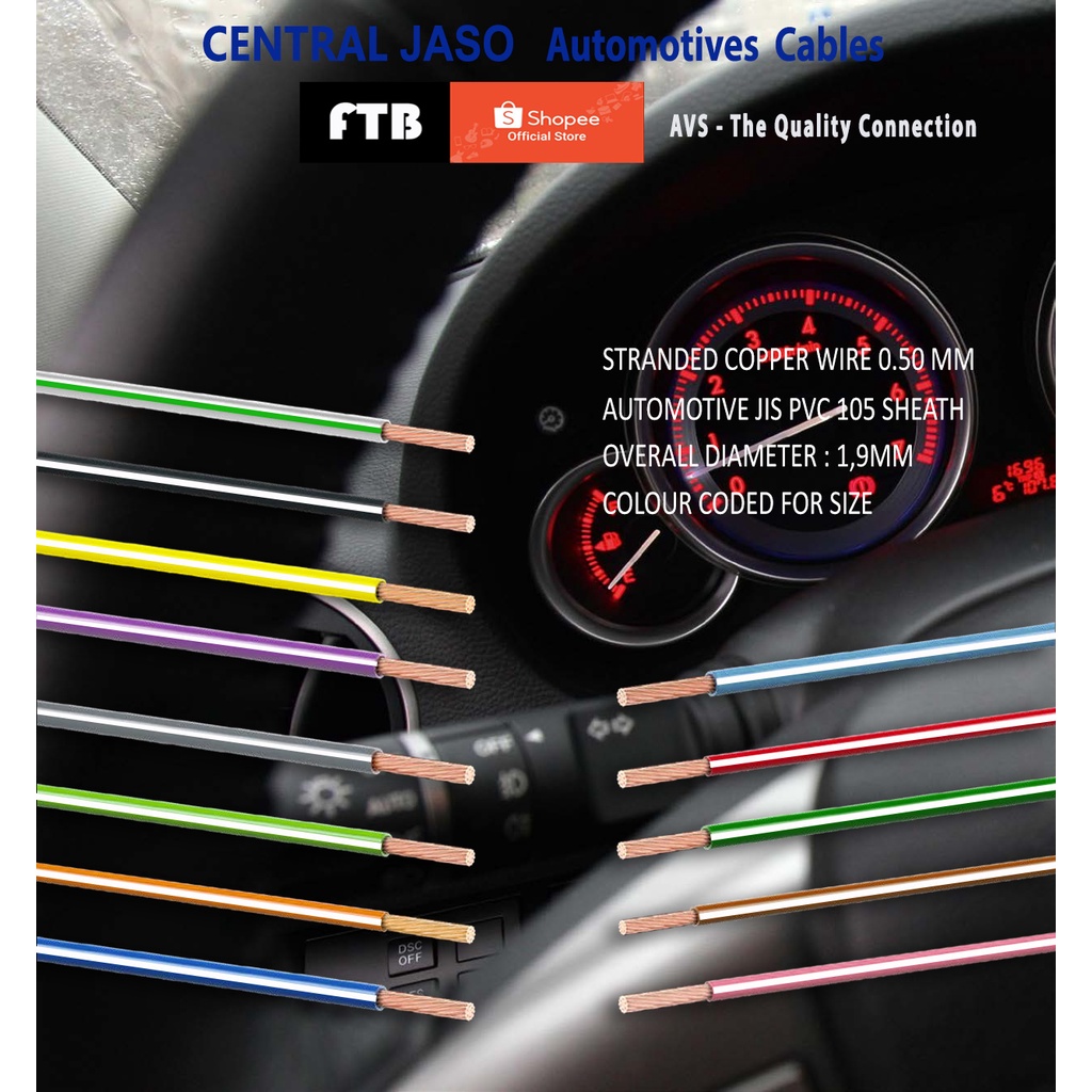 Jual Automotive Cable Kabel Otomotif AVS 0.5 Sqmm 50M Stripe Marking ...