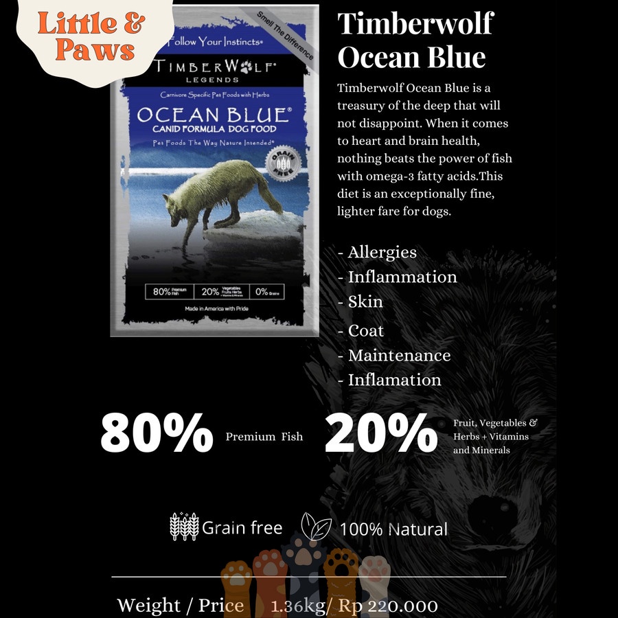 Jual Timberwolf Ocean Blue Dog Food Allergy Omega 3 Makanan Anjing ...