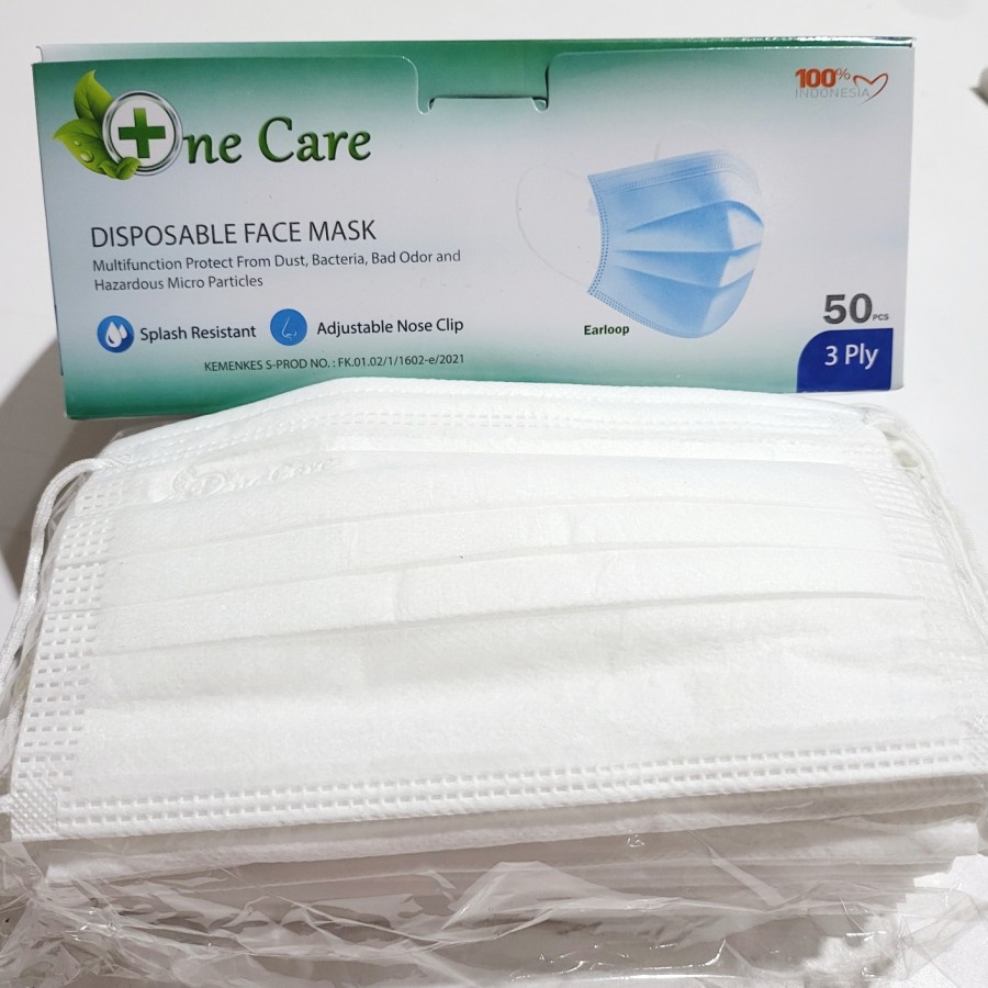 Jual MASKER ONE CARE 3PLY 50PCS EARLOOP PUTIH ADA EMBOSS ORIGINAL ...