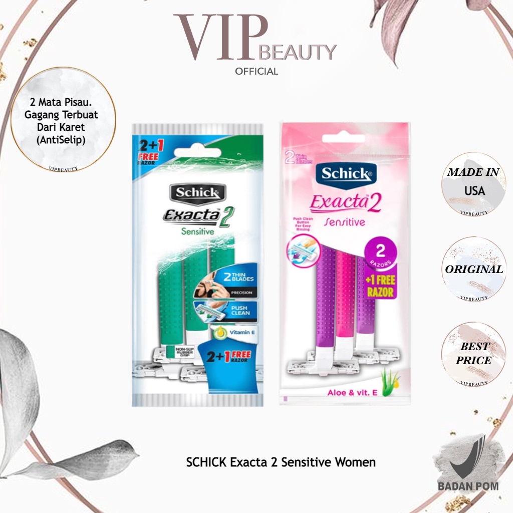 Jual SCHICK Exacta 2 Sensitive Women 2 + 1 Pink | Hijau - Pisau Cukur ...