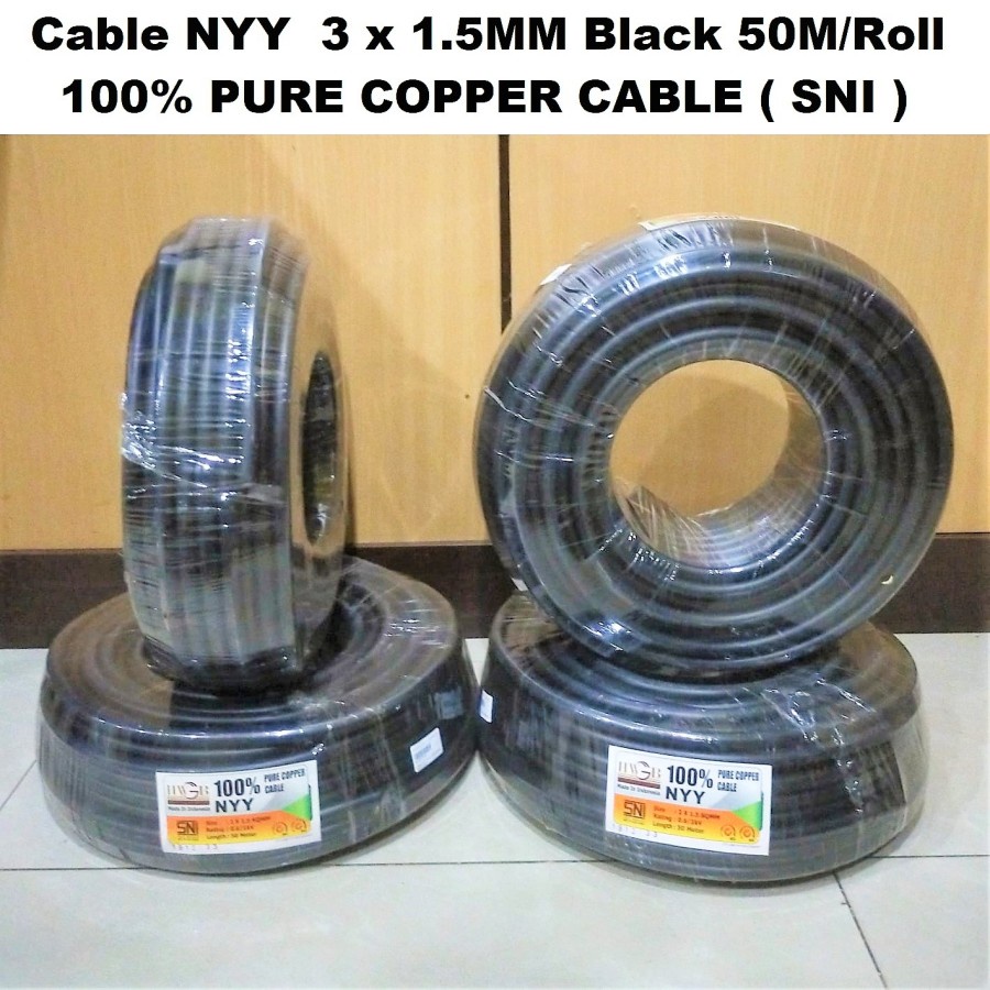 Jual Cable NYY 3x1.5mm Black 50 Meter Kabel Listrik Roll SNI HWGB 50M Hitam Kabel | Shopee Indonesia