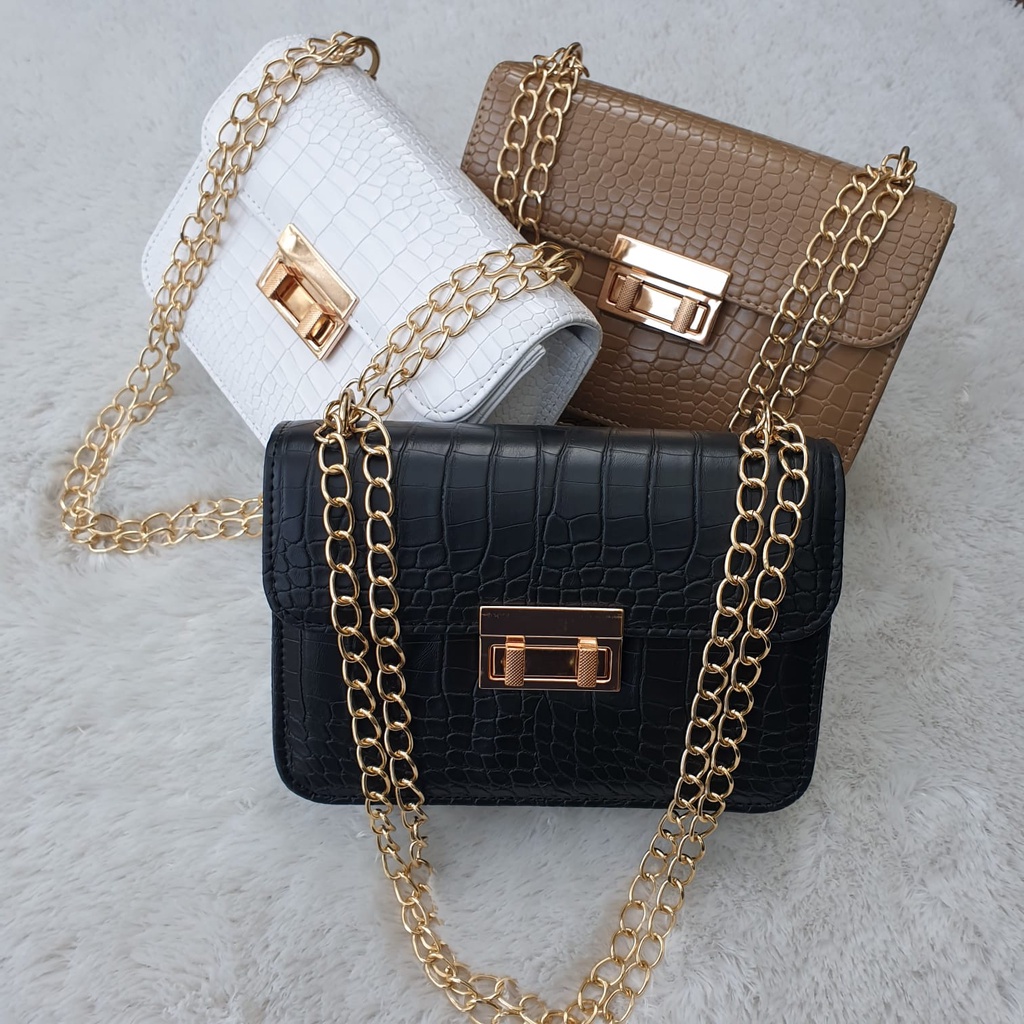 Jual GLOW Tas Wanita Croco Tali Rantai +Free Box Tas Selempang ...