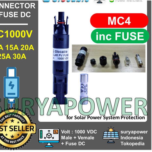 Jual MC4 CONNECTOR 1000V + FUSE 10A/15A/20A/30A - SOLAR PV - SURYAPOWER ...