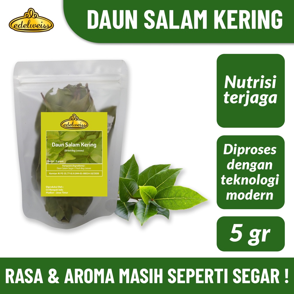 Jual Edelweiss Daun Salam Kering Murni Refill Pack 5gr (Dried Bay Leaves / Bay Leaf) | Shopee ...
