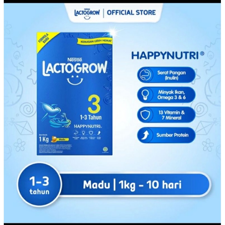 Jual LACTOGROW 3 dan 4 Rasa madu dan Vanila 1000 gr/ 1 kg kemasan baru ...