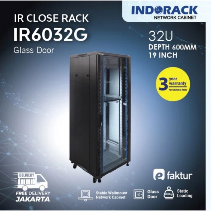 Jual Close Rack INDORACK Glass Door Rack Server 32u Depth 600mm IR6032G ...