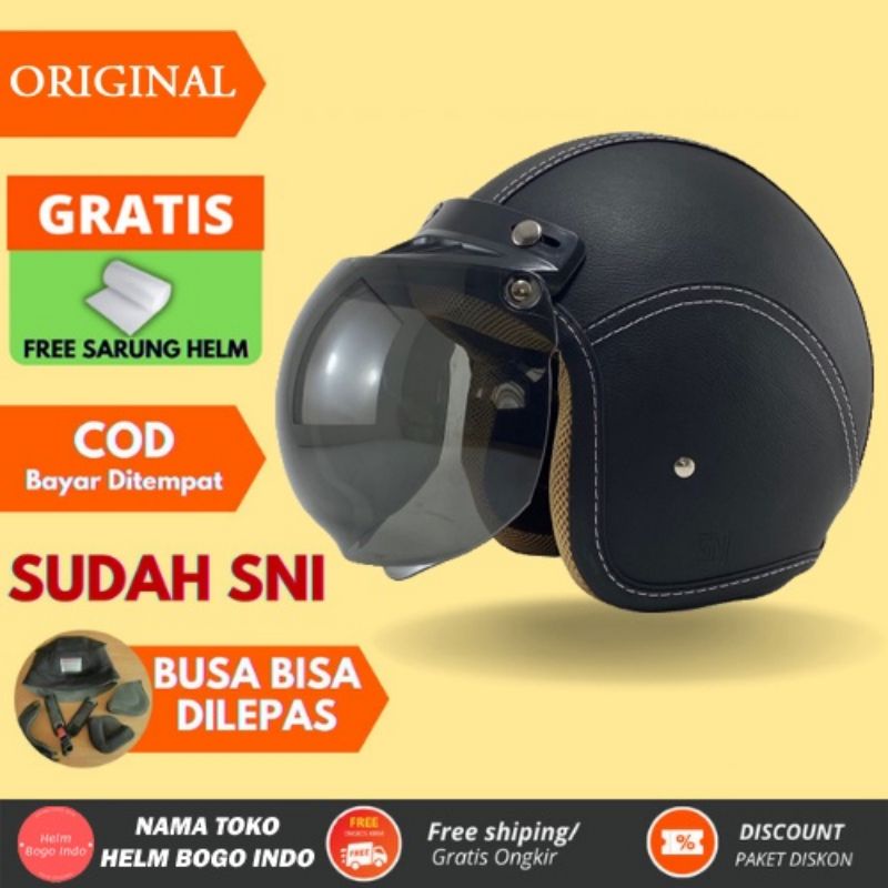 Jual helm Bogo kulit premium kaca flat / datar SNI busa bisa dilepas ...