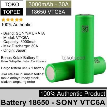 Jual Authentic Battery 18650 Sony VTC6A 3000mAh | original baterai vtc ...