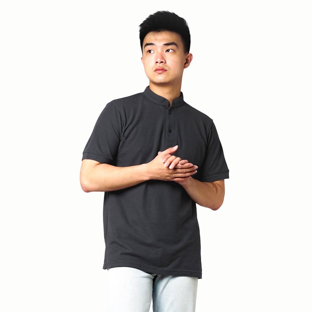 Jual 819 Kaos Polo Pria Polo Shirt Kerah Shanghai Warna Abu Tua Dark ...
