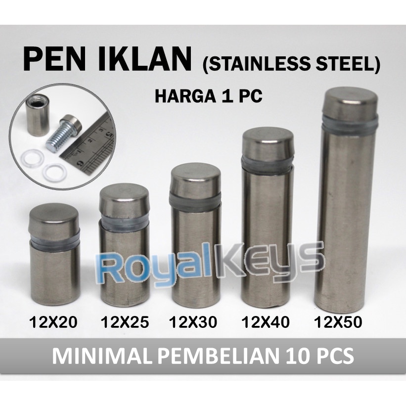 Jual Pen Iklan 12mm Baut Sekrup Kaca Akrilik 12x20 12x25 12x30 12x40 ...