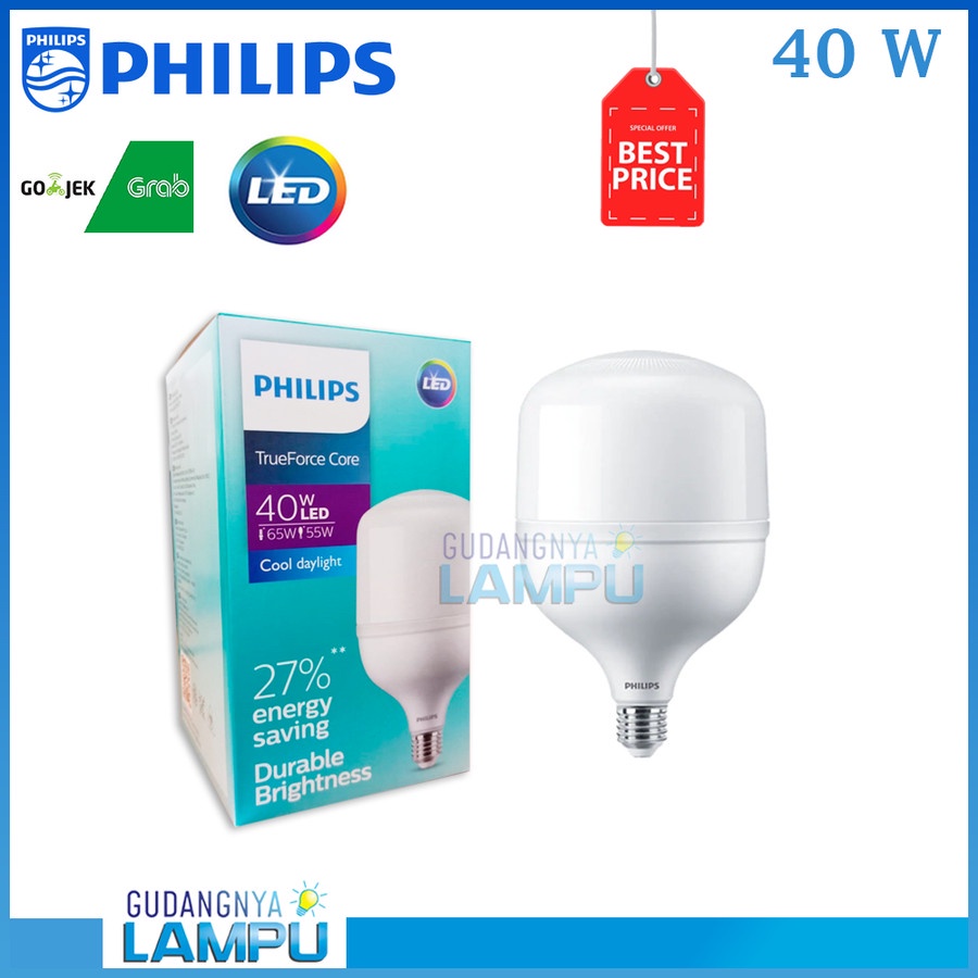Jual Lampu Bohlam LED Philips 40 Watt 40W 40Watt 40 W (Nyala Putih ...