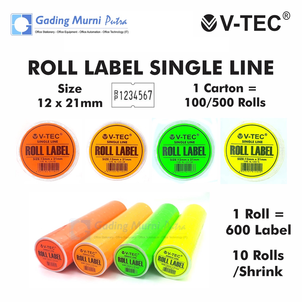 Jual KERTAS LABEL HARGA / ROLL LABEL 1 BARIS SINGLE LINE V-TEC TYPE RL ...