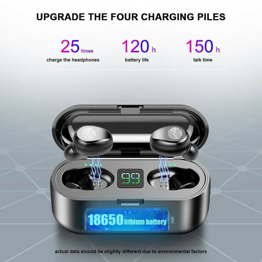 Jual Headset Bluetooth LED Digital F9 TWS 5.0 Wireless Earbuds ...