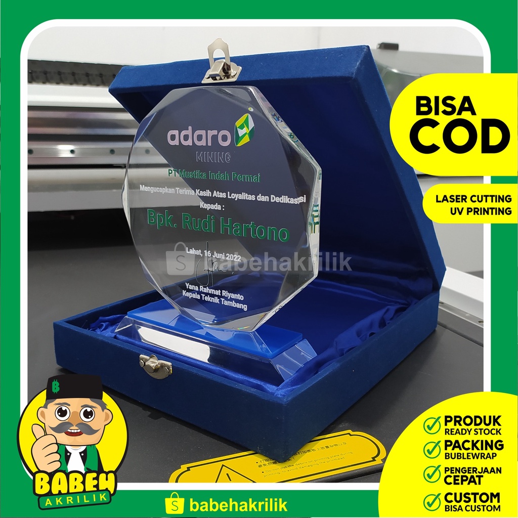 Jual Plakat Akrilik Custom / Plakat Bevel Diamond Kristal Tebal 1,5 CM ...