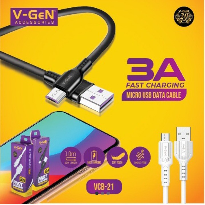Jual Kabel Data Micro USB Bulat V-GeN VCB-21 3A 100cm Fast Charging ...
