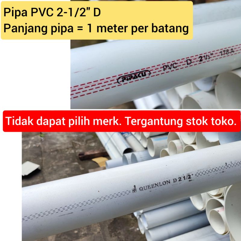 Jual Pipa Paralon PVC D 2,5 inch 2-1/2" panjang 1 meter per batang ...