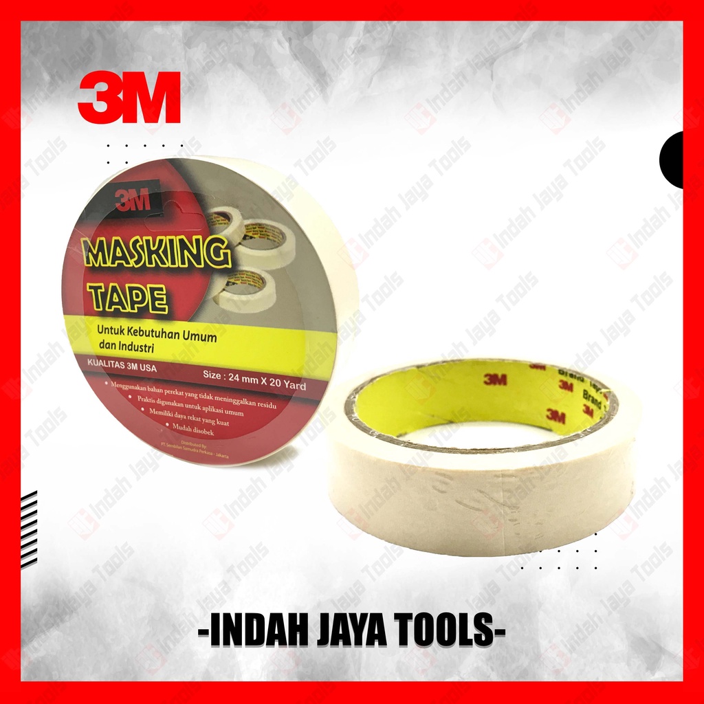 Jual 3M Masking Tape 1 Inch 24 mm x 20 yard Lakban Kertas Selotip ...