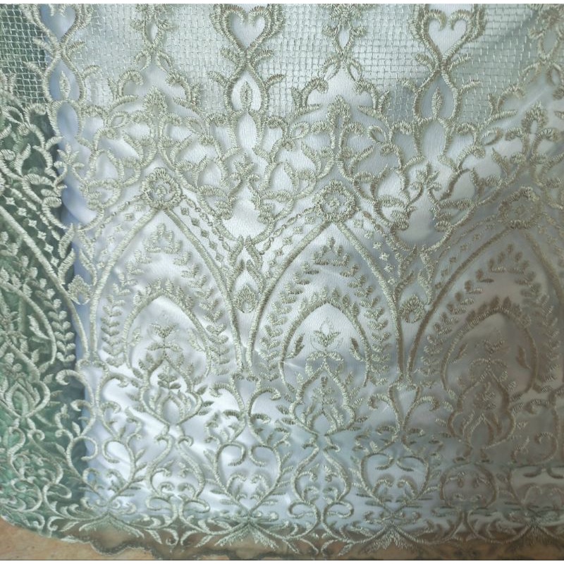 Jual bahan kain tile brokat full bordir meteran hijau mint sage tebal ...
