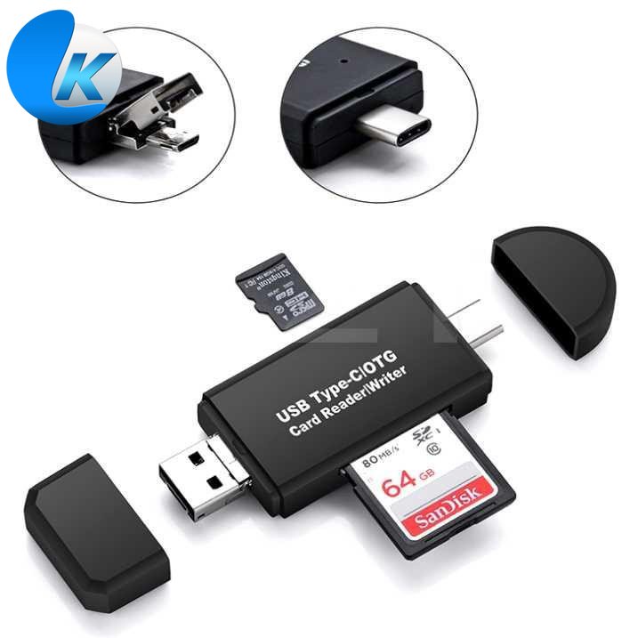 Jual Memory Card Reader OTG 3in1 USB Type C+USB Type A+Micro USB ...
