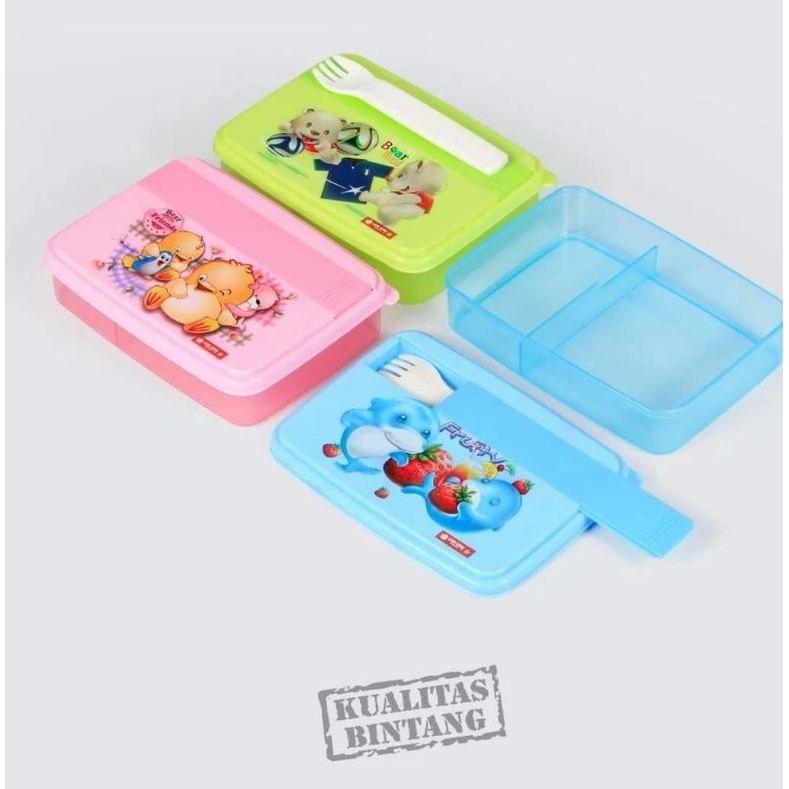 Jual kotak makan/lunch box lion star pakai penyekat dan garpu lion star ...