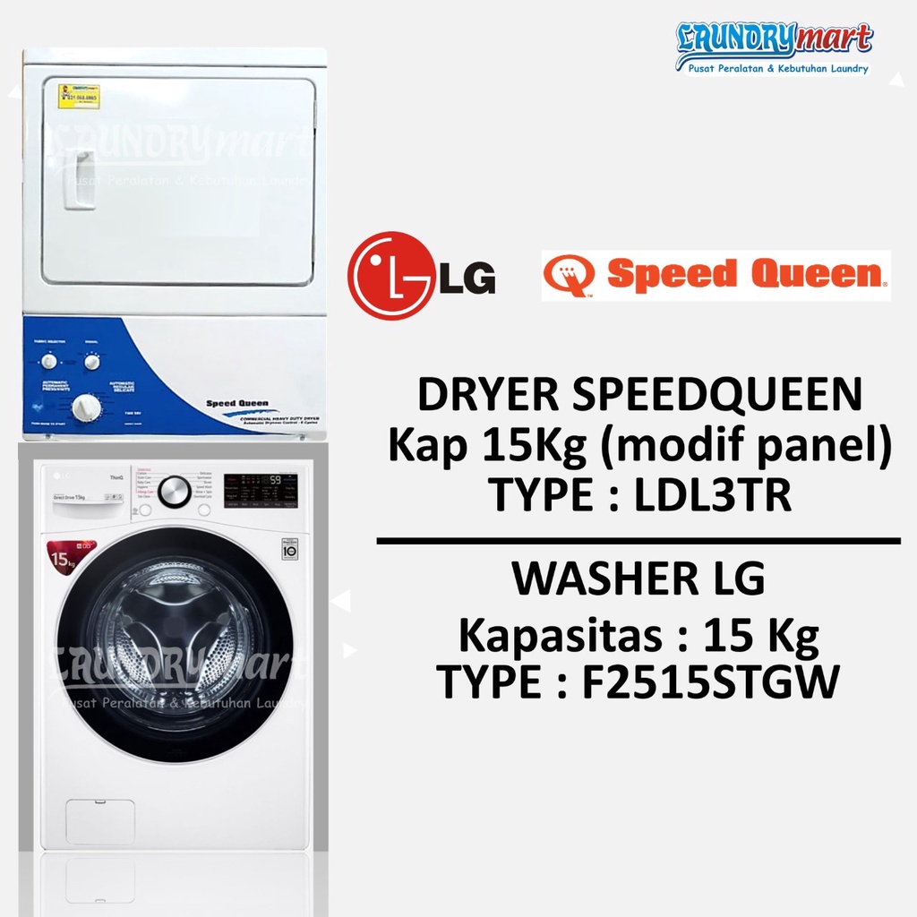 Jual MESIN LAUNDRY STACKED WASHER LG 15 KG + DRYER SPEEDQUEEN 15 KG | Shopee Indonesia