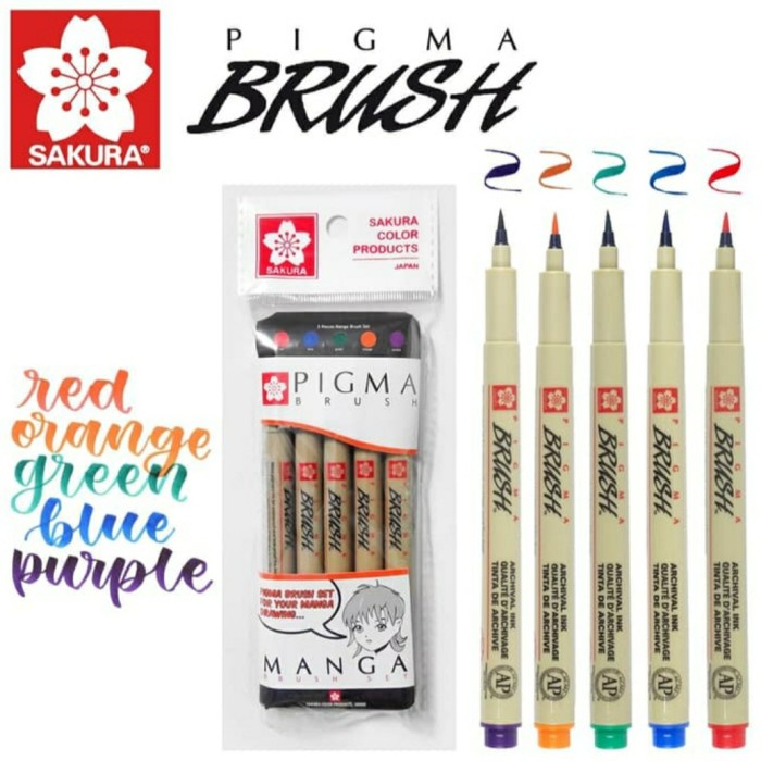 Jual Sakura Pigma Brush Pen Colors Set 5 ( Pigma Manga Set ) | Shopee Indonesia
