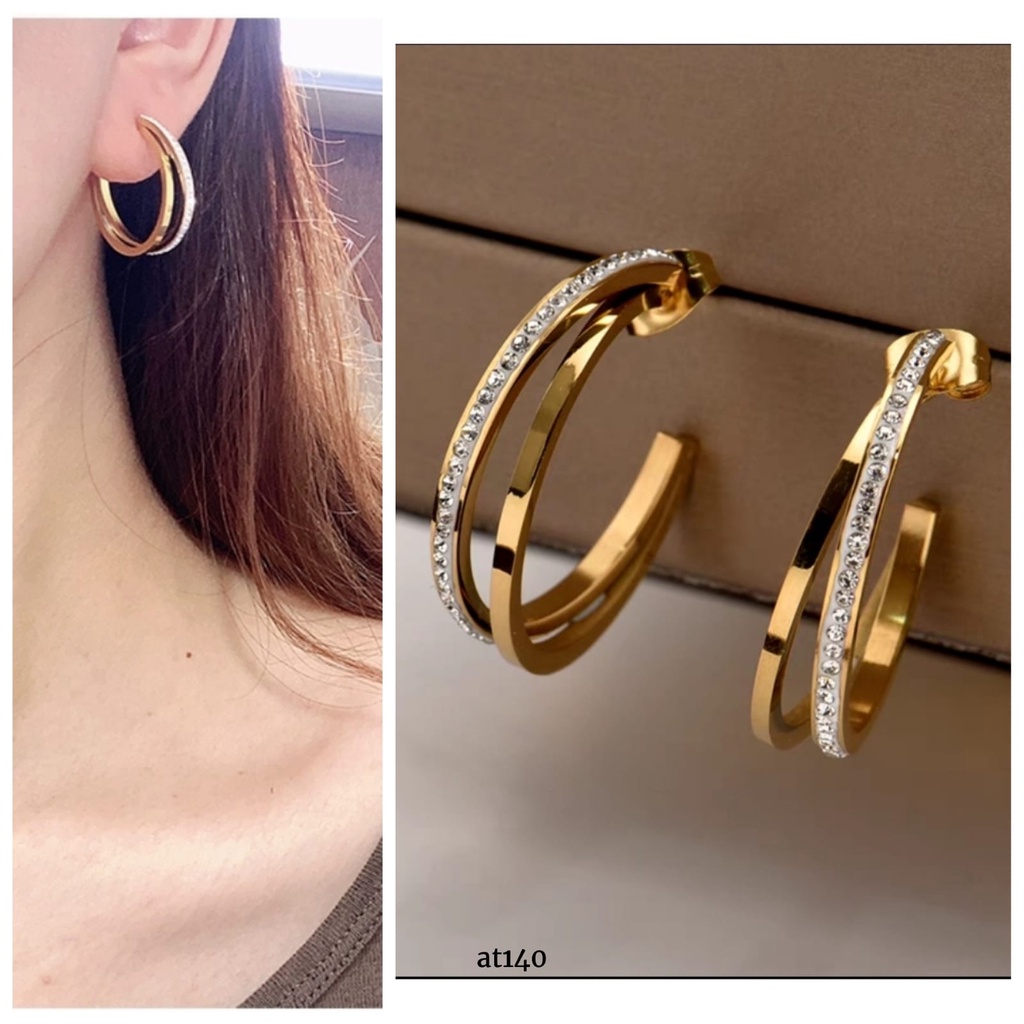 Jual Anting titanium wanita gold mata sircon | Shopee Indonesia