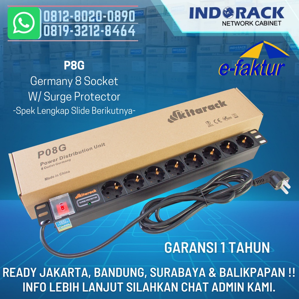 Jual PDU P08G STOP KONTAK /COLOKAN LISTRIK 8 OUTLET GERMANY 16A RACK ...