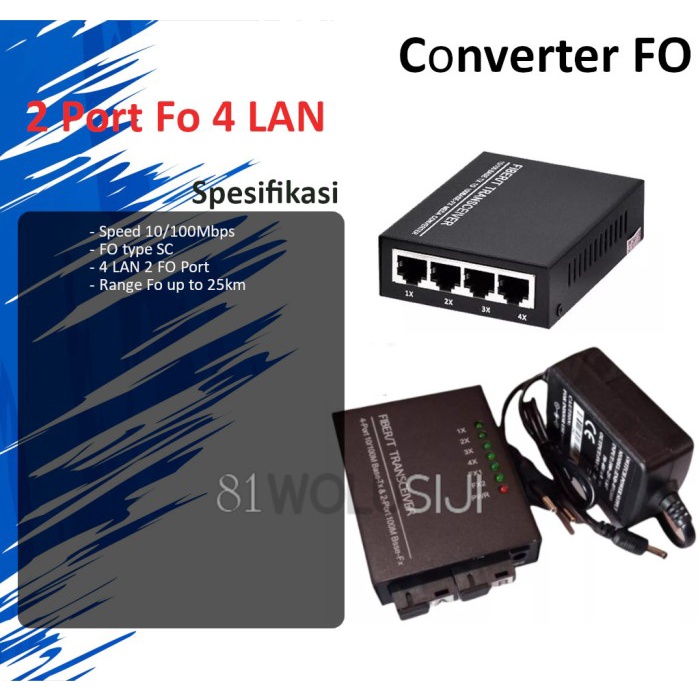 Jual Converter 2 Port Fo/Fiber Optic To 4 Port Lan 10/100Mbps | Shopee Indonesia