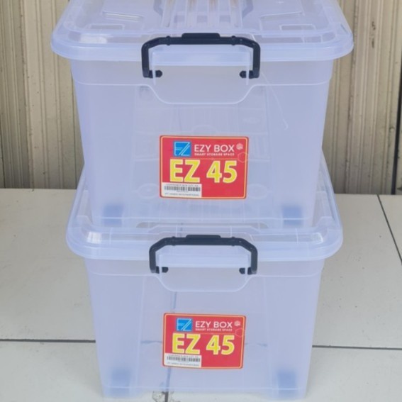 Jual EZY Container Box EZ 45 Liter Roda Transparan Bening Storage CB45 ...