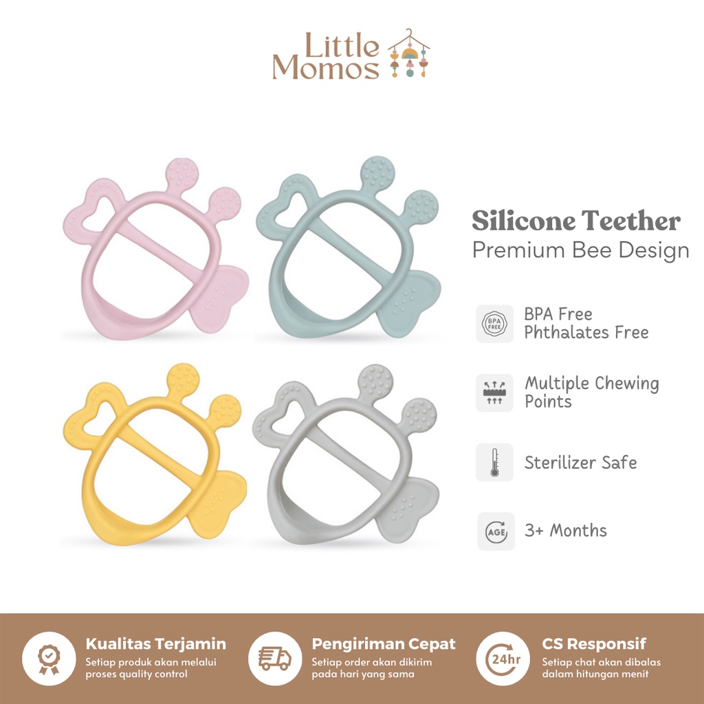 Jual Little Momos Baby Silicone Bee Teether Free Case | Mainan silikon ...