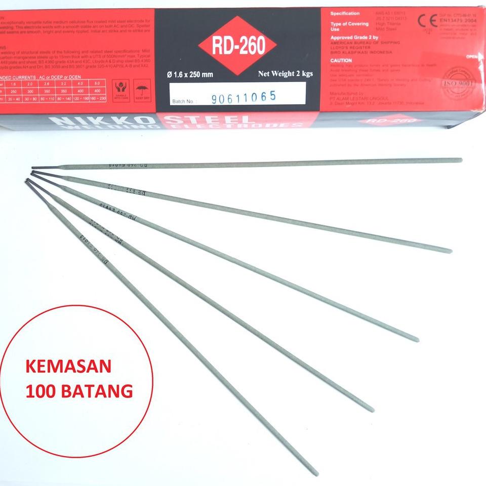 Jual Viral NIKKO Kawat Las RD 260 1.6mm x 250mm -Nikko Steel 1.6 mm 100 Batang | Shopee Indonesia