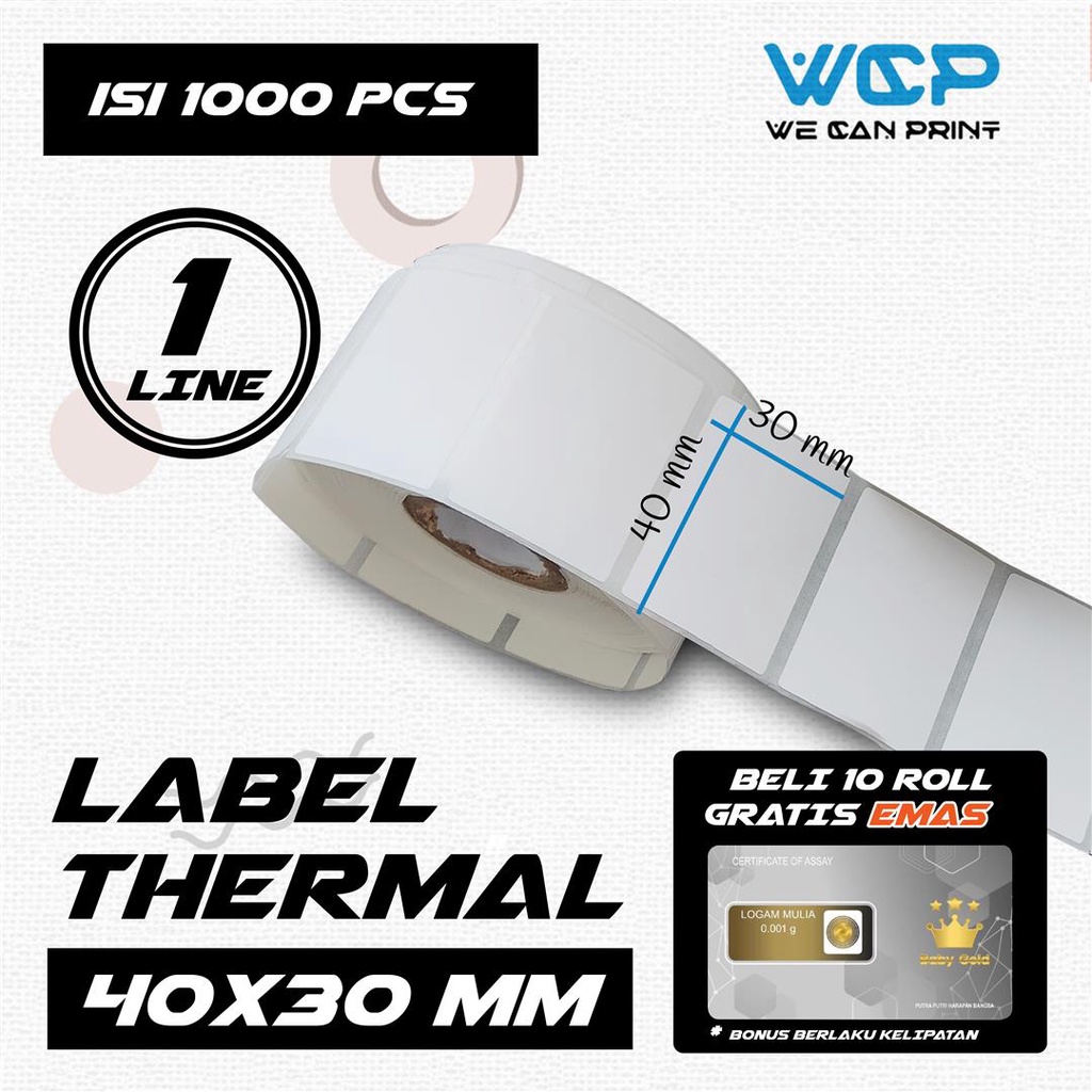 Jual Label Thermal 40x30mm - 40x30 - 40 x 30 mm (1 LINE) Kertas Sticker Receipt Printer Barcode ...