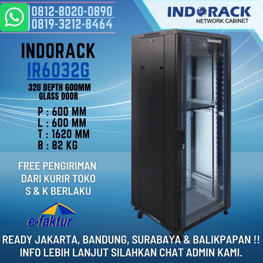 Jual INDORACK IR6032G CLOSE RACK 32U DEPTH 600MM GLASS DOOR - RACK ...