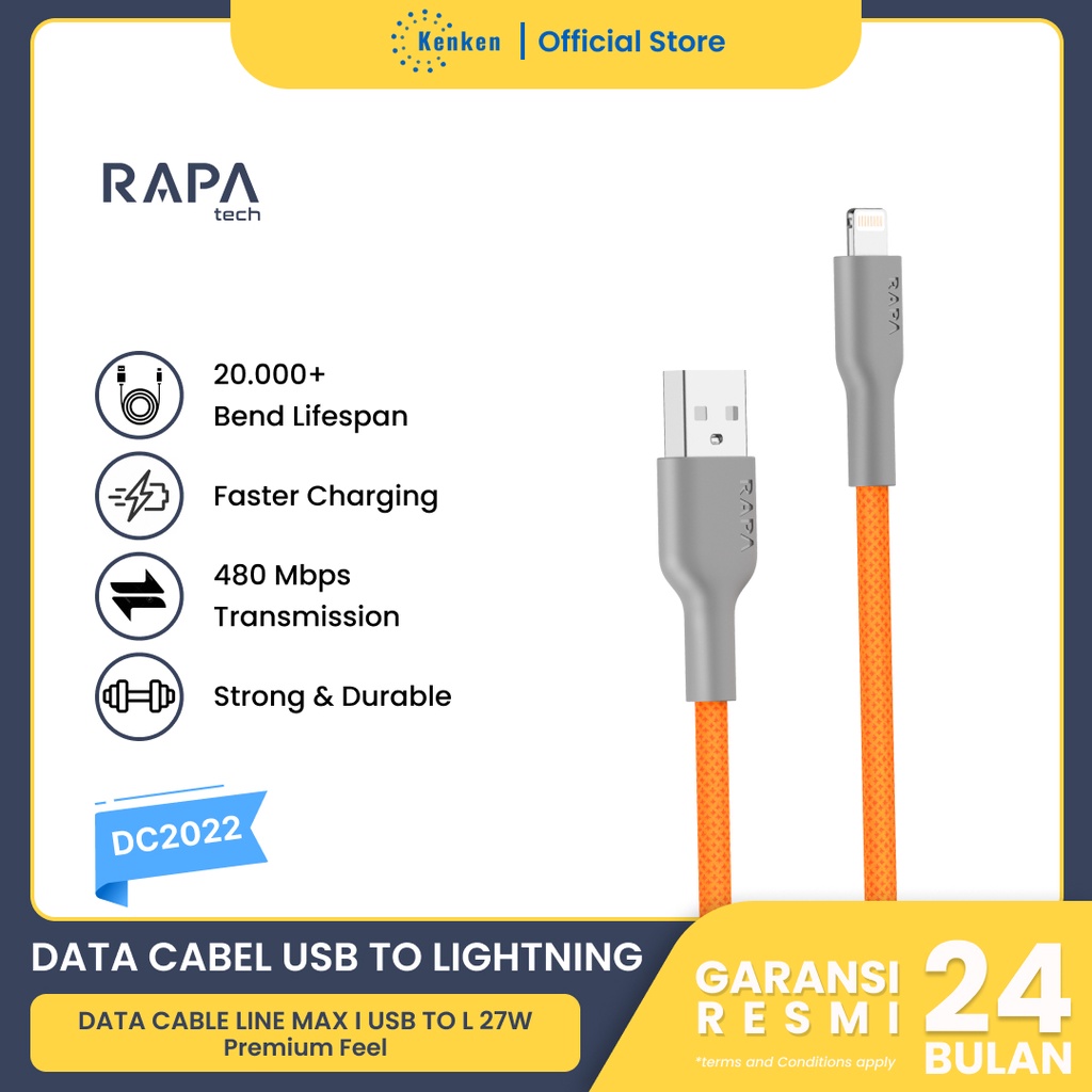 Jual Kabel Data RAPAtech Cable LINE MAX USB-A to Lightning 2.4A 120cm ...