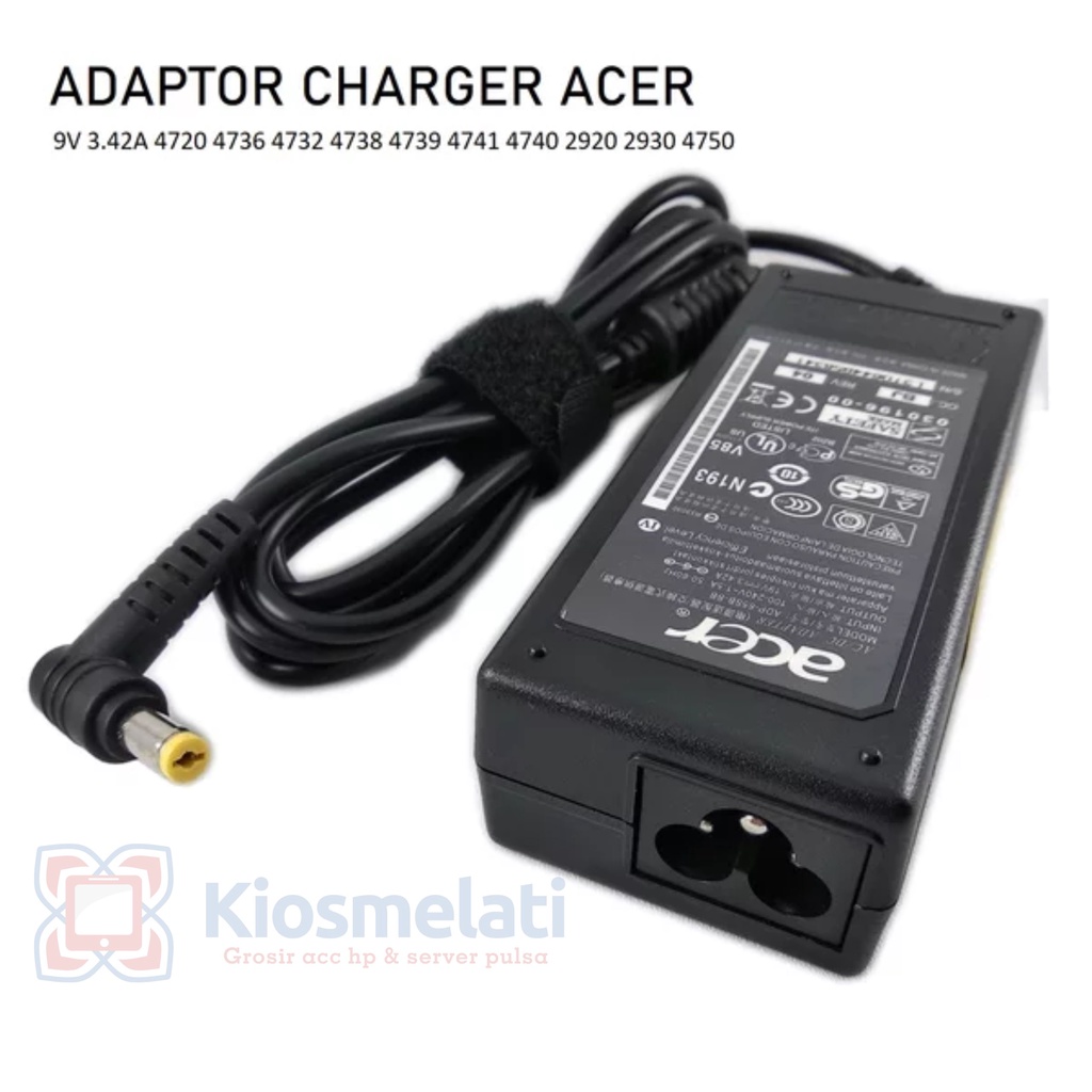 Jual Adaptor Charger Laptop Acer Original 19V 3.42A Free Kabel Power ...