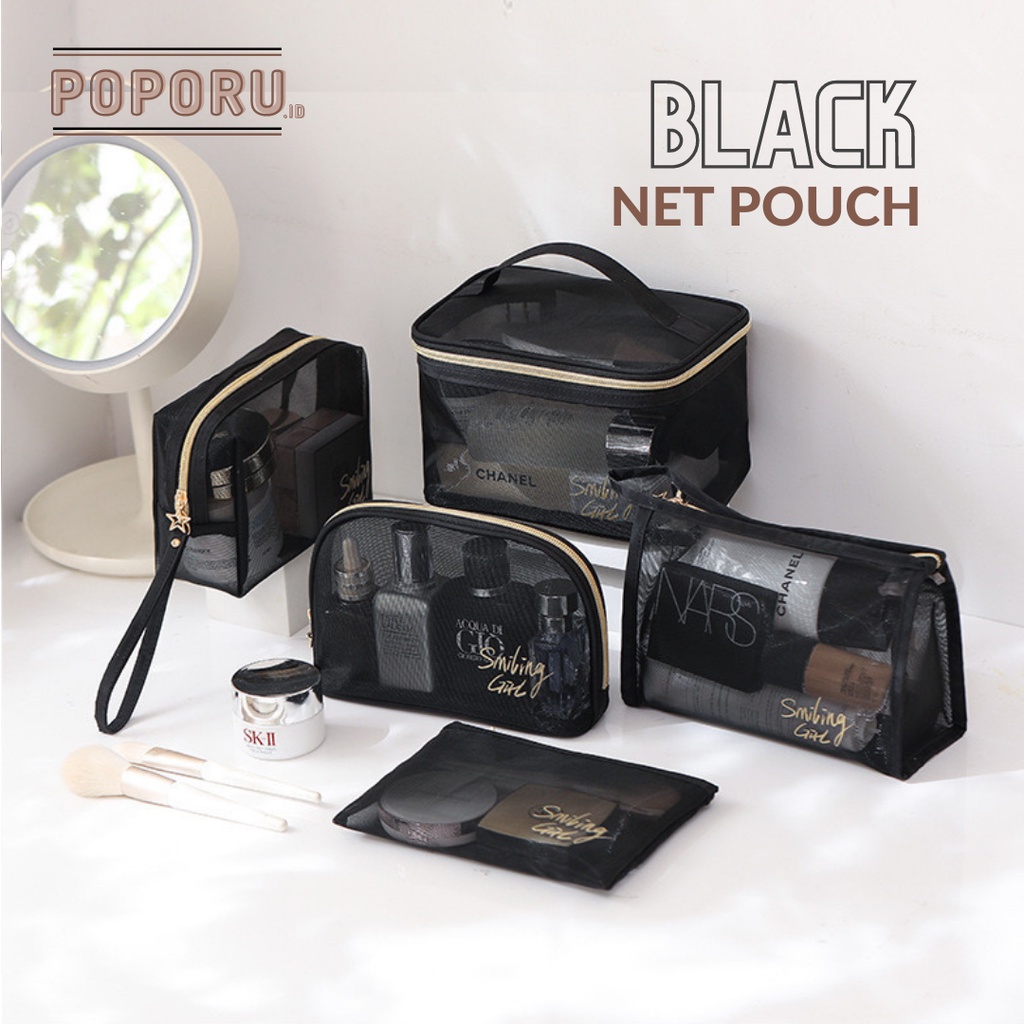 Jual POPORU BLACK NET pouch 6 types - Travel cosmetics bag organizer ...