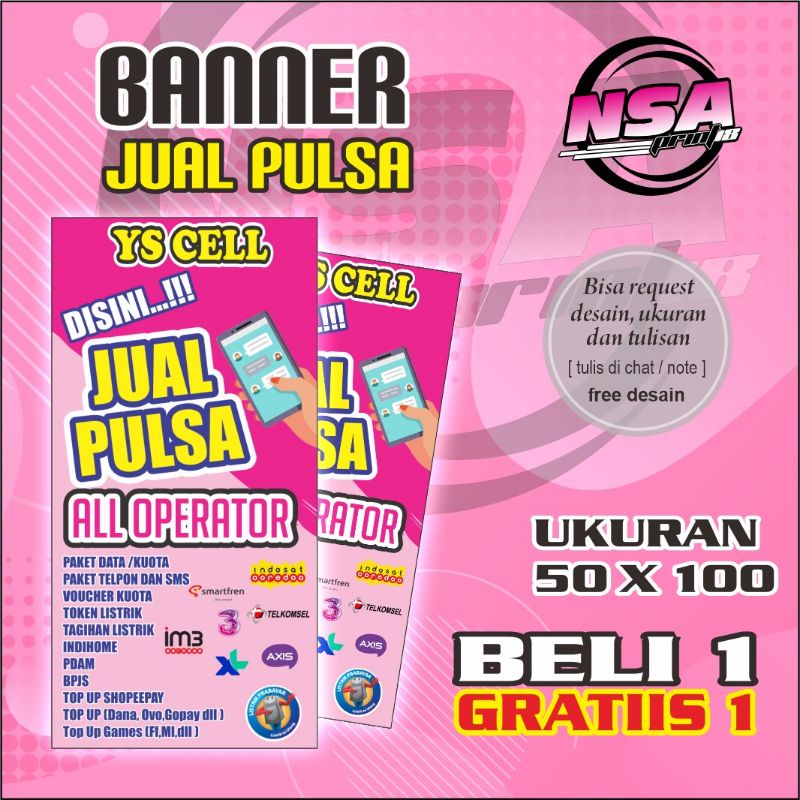 Jual Cetak banner/spanduk, banner konter pulsa, Spanduk jual pulsa BELI 1 GRATIS 1 Ukuran 50×100 ...