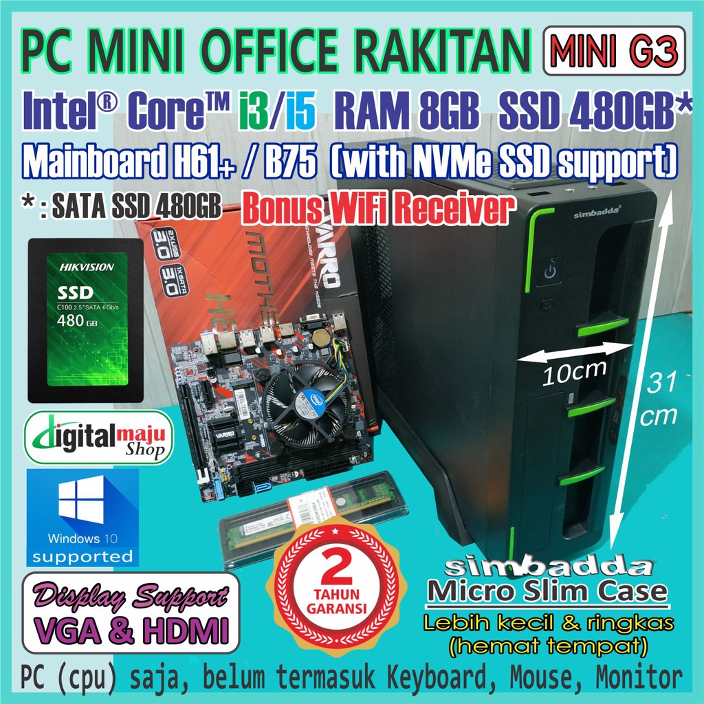 Jual PC MINI Rakitan Office / Sekolah Intel Core i3 i5 8GB SSD Garansi ...
