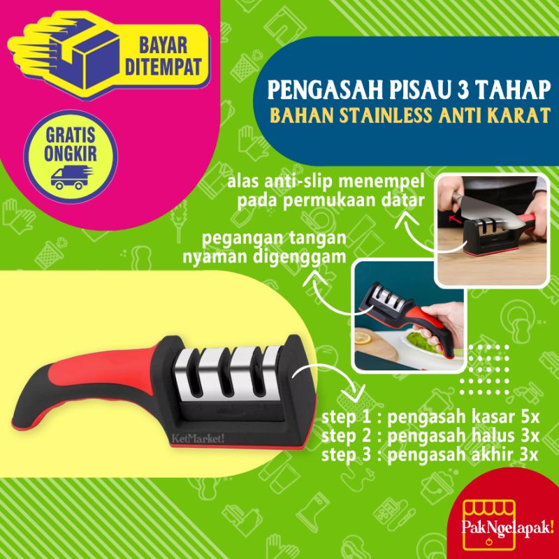 Jual 3 STAGES KNIFE SHARPENER - Alat Pengasah Mata Pisau Tajam Instan 3 ...