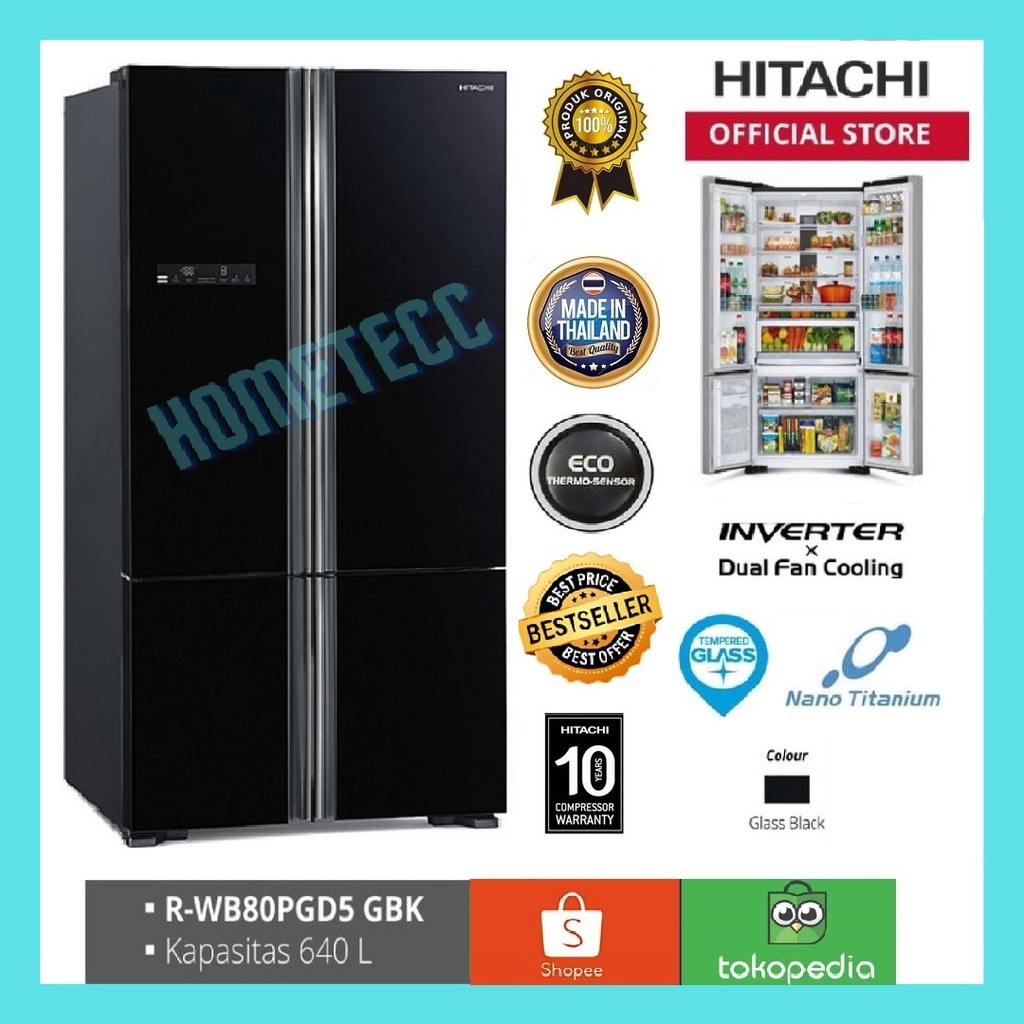 Jual HITACHI KULKAS MULTIDOOR INVERTER R-WB80PGD5 GBK | Shopee Indonesia