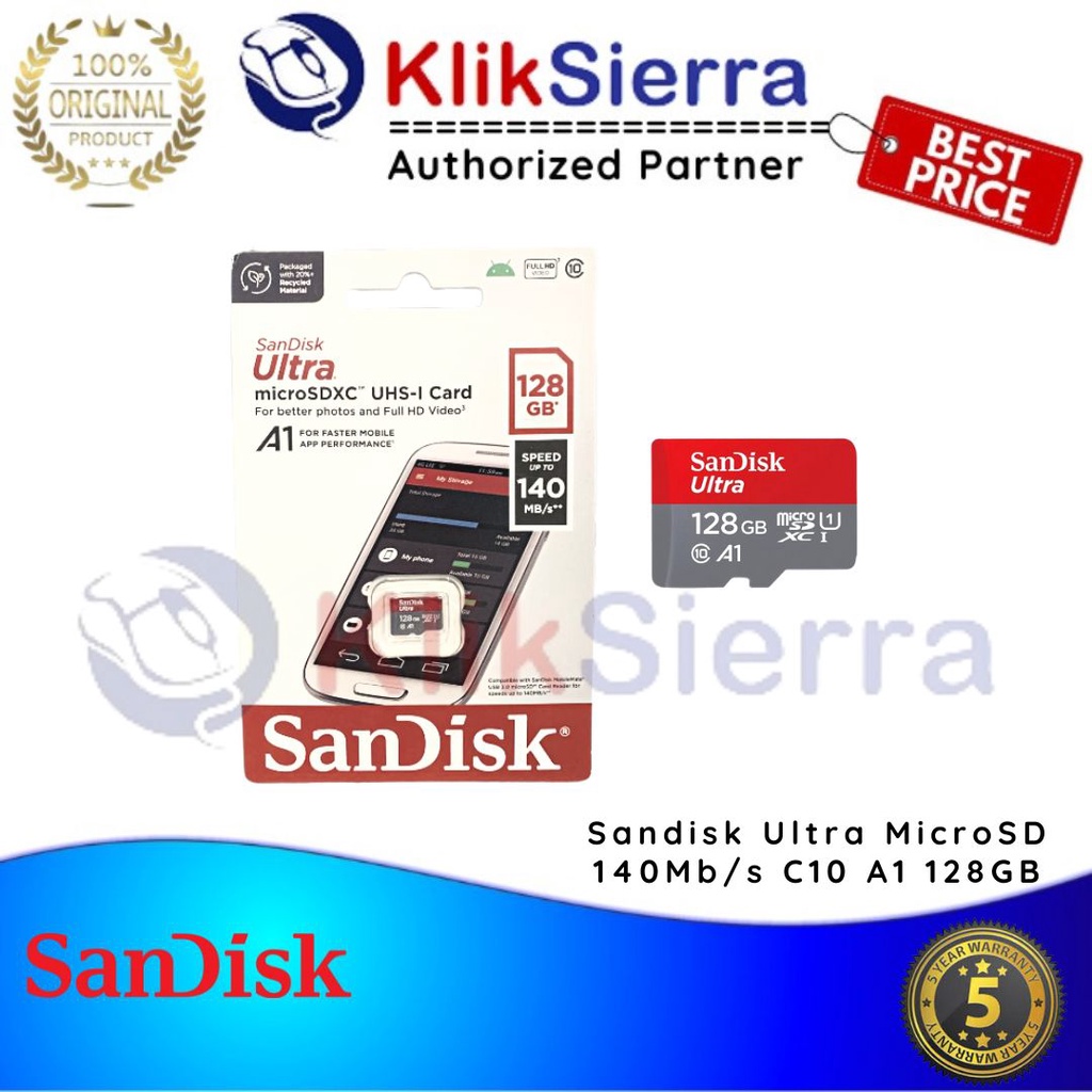 Jual SanDisk Ultra MicroSD 128GB Class 10 C10 A1 Micro SD 140MB/s ...