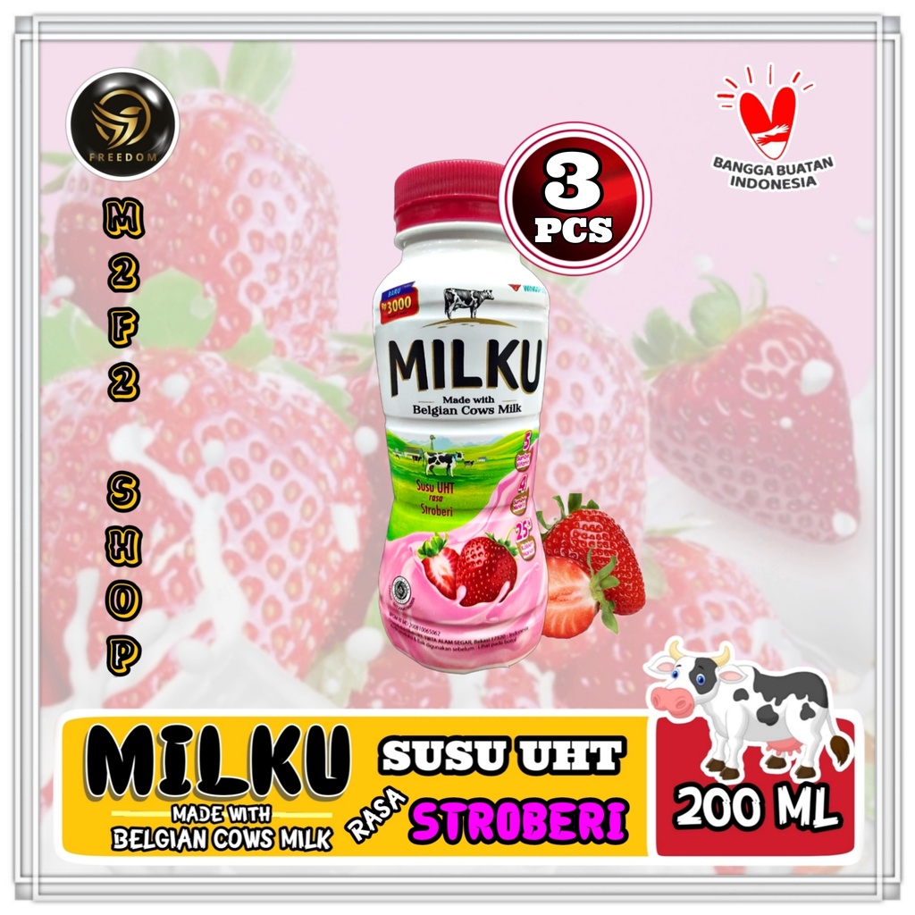 Jual Susu MILKU Rasa Stroberi UHT Botol Plastik Pet - 200 ml (Kemasan 3 ...