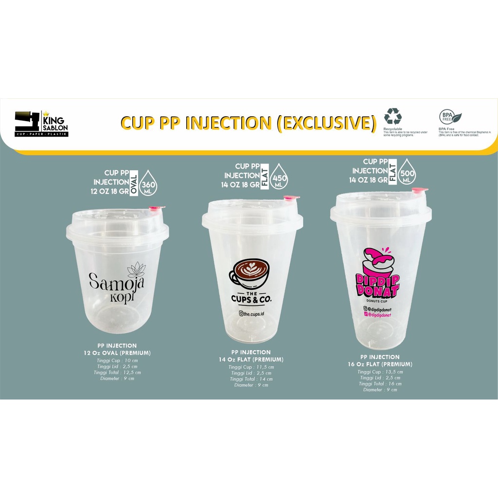 Jual SABLON CUP PP INJECTION 12 14 16 OZ FLAT OVAL CUP REUSABLE SIPPY ...