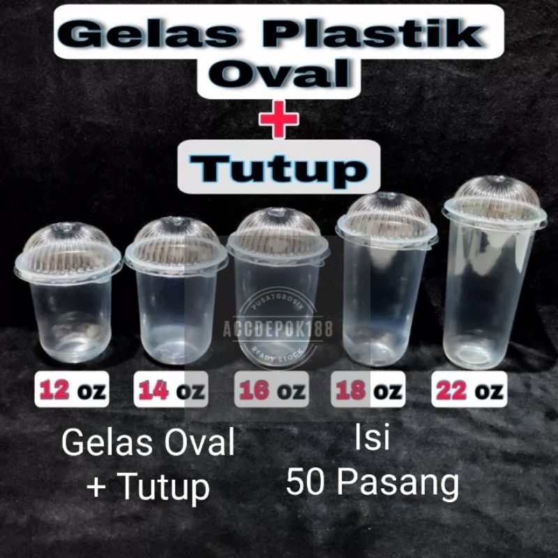 Jual GELAS PLASTIK OVAL / U CUP 12OZ 14OZ 16OZ 18OZ 22OZ + TUTUP ISI ...