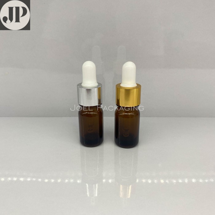 Jual botol kaca pipet 5ml coklat amber tebal ring almunium gold silver ...