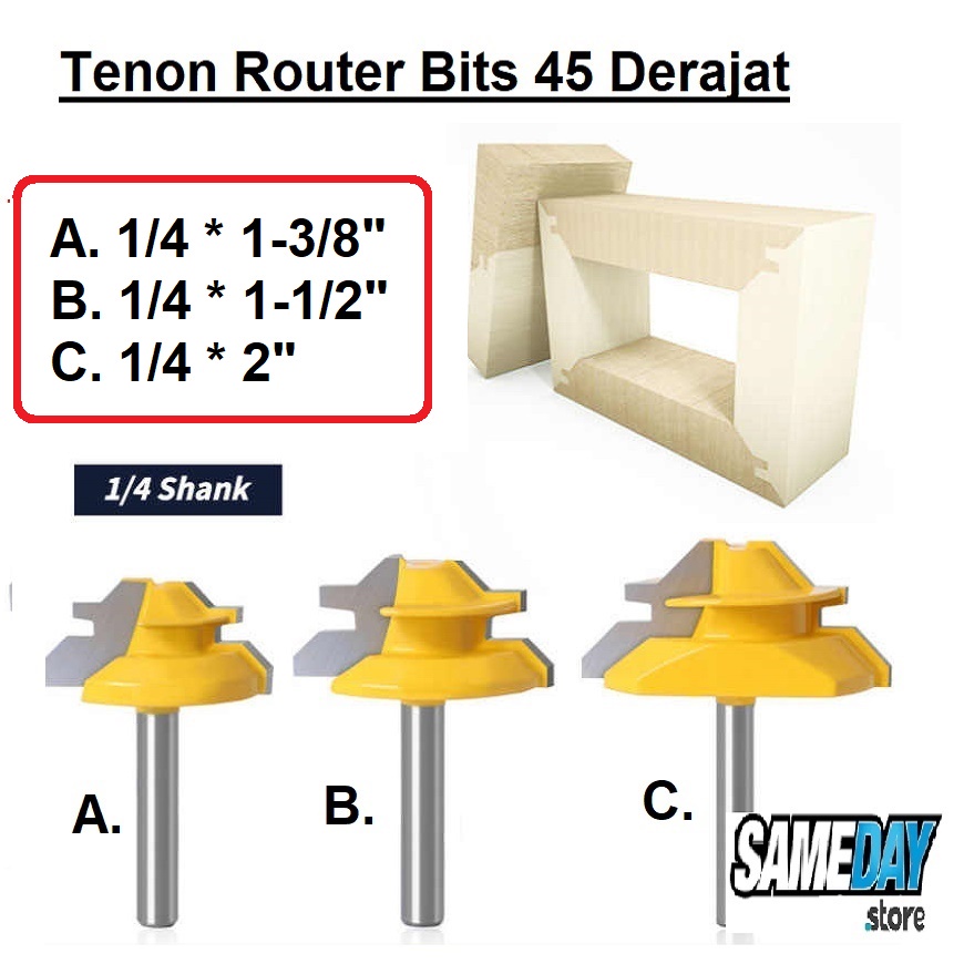 Jual Mata Profil Tenon Router Bit 45 Derajat Woodworking | Shopee Indonesia