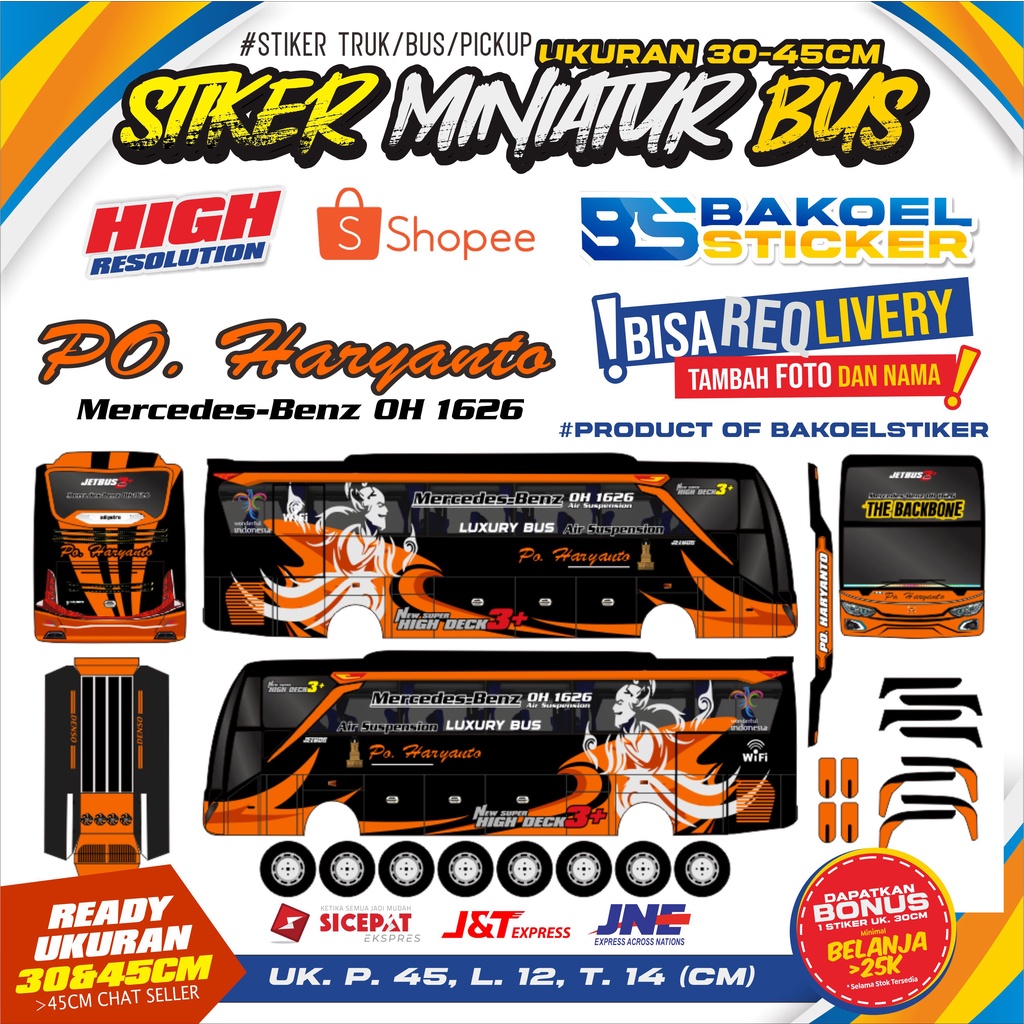 Jual STIKER MINIATUR BUS JB3 PO. HARYANTO UK. 30 & 45CM | Shopee Indonesia