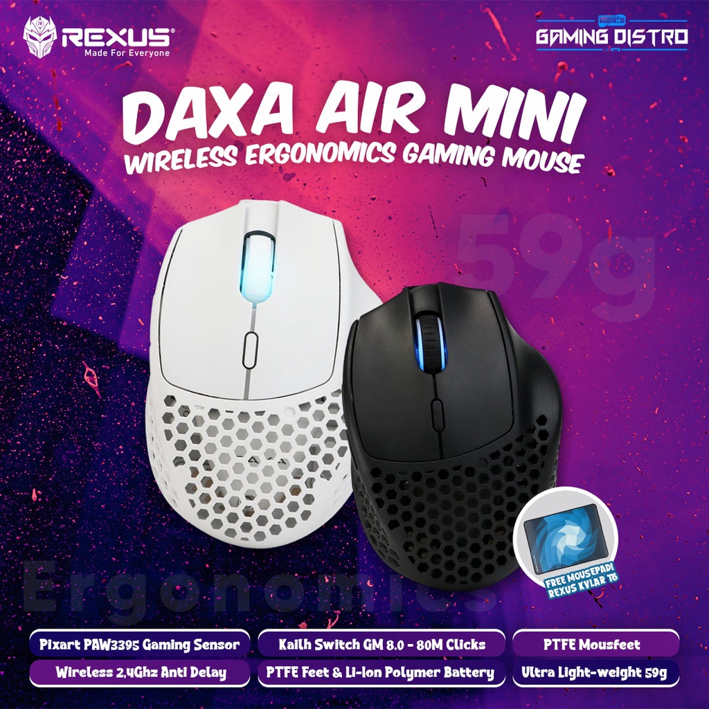 Jual Mouse Gaming Rexus Daxa Air Mini Wireless 2.4Ghz Sensor PAW3395 ...